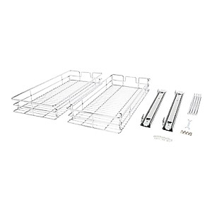 Pull Out Cabinet Organizer, 2-Tier Cabinet Pull Out Shelves Kitchen Cabinet Organizer Storage Kitchen Cabinet Pull Out Shelf and Drawer Organizer Slide Out Drawer Pantry Shelf (Silver, 10.5x21.5in)