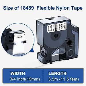 18489 Replace for Dymo Rhino 5200 4200 Label Tape 3/4 Rhino Industrial Flexible Nylon Labels Compatible with Rhino 4200,5200,5000,6000 Label Maker Refills A18489, 3/4'' x 11.5', Black on White, 4 Pack