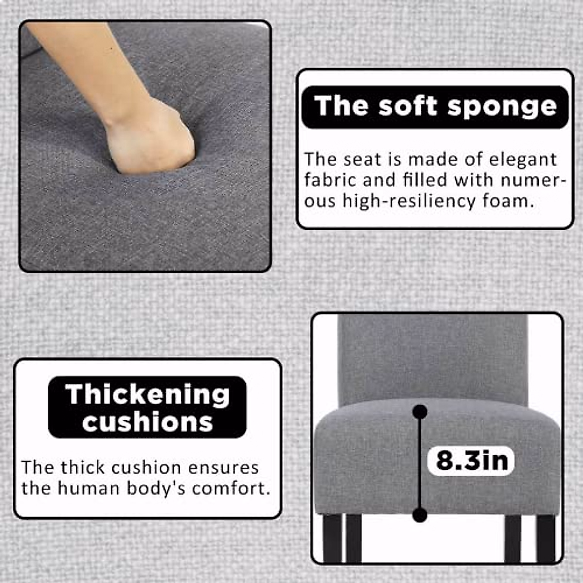 GINMAON Accent Chair Set of 2 Armless Morden Dining Chairs, Upholstered Occasional Chair for Living Room w/Wooden Legs & Thick Sponge Cushion Bedroom Chairs, Gray