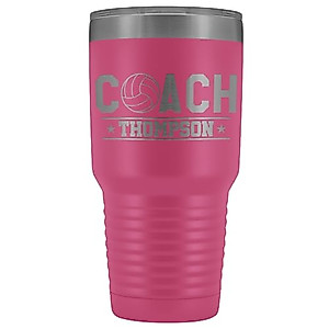 Personalized Volleyball Coach Tumbler Cup With Coach Name - Customized Volleyball Coach Gift - Custom Volleyball Coach Travel Mug - Pink