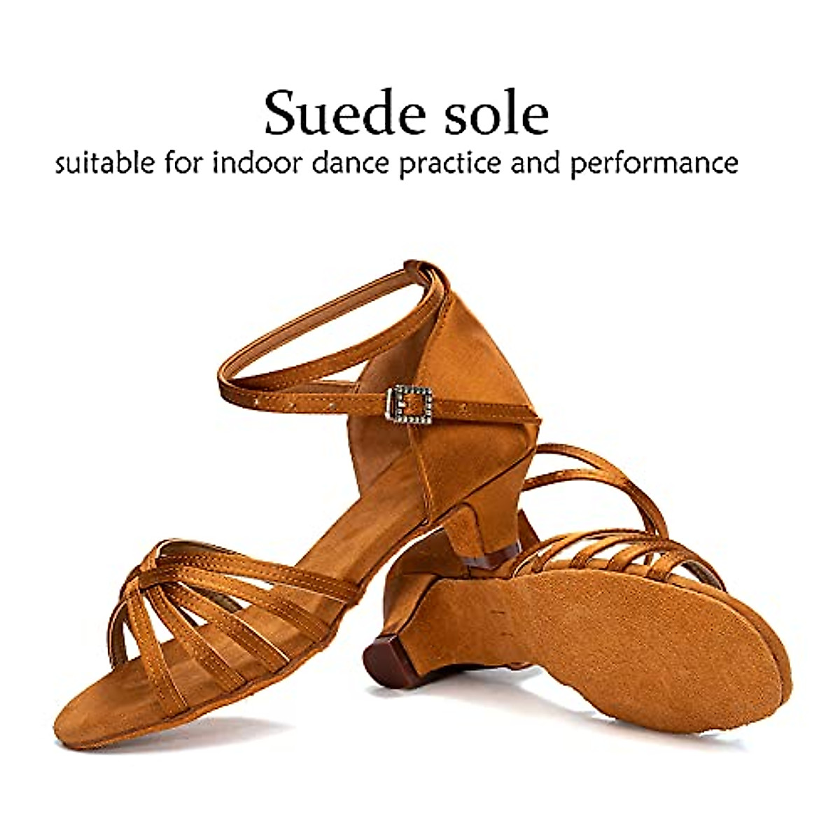 DKZSYIM Women's Satin Latin Dance Shoes Professional Ballroom Salsa Practice Performance Dancing Shoes,201B-Brown, 6.5 US