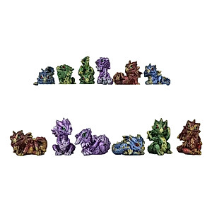 Ebros Gift Set of 12 Colorful Metallic Red Green Purple Blue Baby Dragons in Multiple Poses Miniature Figurines Whimsical Medieval Fantasy Dragon Wyrmlings Fairy Garden Mini Statues