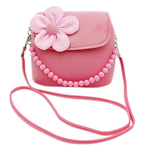 RARITYUS Little Girls Fashion Flower Crossbody Shoulder Bag Plush Handbag Mini Purse with Handle