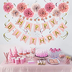 LITAUS Rose Gold Birthday Decorations - Pack of 20 | Happy Birthday Banner, Tissue Paper, Swirls, Garland | Happy Birthday Decorations | Birthday Decorations for Women | Birthday Party Decorations