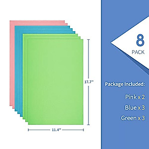 Elyum 12 Pcs Refrigerator Liners, Washable EVA Refrigerator Mats Fridge Shelf Liners Cuttable Fridge Mats Pads for Drawer Table Shelves Cabinet (4 Blue 4 Green 4 Pink, 17.7 x 11.4 Inch)