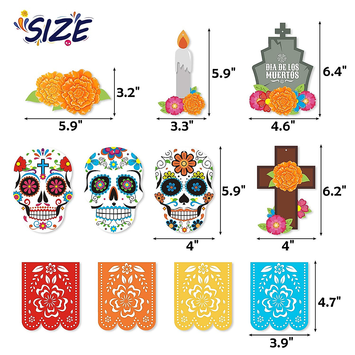 Day of the Dead Hanging Swirl Decorations 30 Ct Día de los Muertos Hanging Ceiling Spirals Decor Sugar Skull Papel Picado Marigold Flowers Cutouts for Mexican Birthday Wedding Halloween Party Supplies