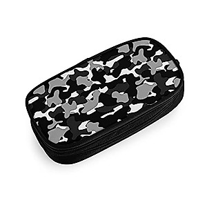 Camo Pencil Case Box, Large Capacity Black Pencil Bag Pouch Marker Organizer with 2 Compartments & Durable Zipper, Cool Stationary for Primary Middle High School College Office
