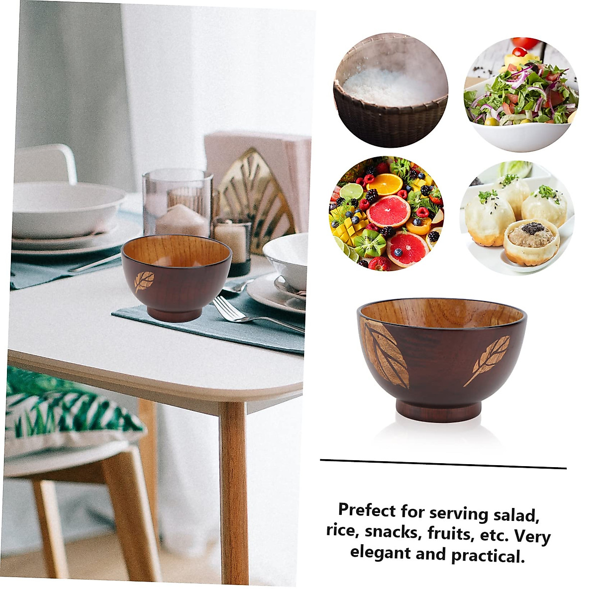 Garneck 1pc Leaves Wooden Bowl Wooden Salad Wooden Dishes Wooden Eating Bowl Wooden Bowls for Food Japanese Noodle Bowl Decorative Food Serving Bowl Japanese-style Jujube Wood Udon Noodle