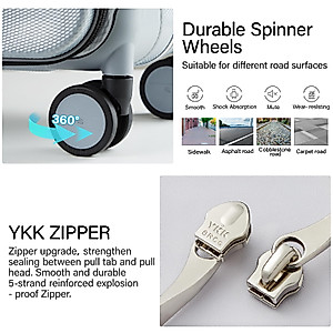 Hanke 24 Inch Checked Luggage with Spinner Wheels PC Hard Shell Suitcases Top Open Aluminum Frame Travel Luggage Rolling Suitcase for Woman Men.(Grey)