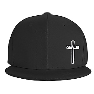 Snapback Hats for Men,Jesus Christian Cross Flat Brim Bill, Embroidery Adjustable Hip Hop Plain Baseball Cap
