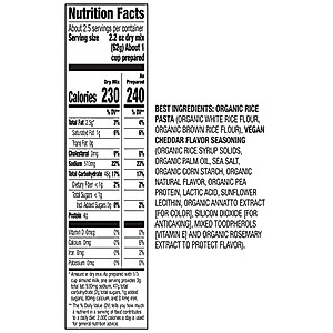 Annie’s Vegan Mac Rice Pasta and Cheddar Flavor Dinner with Organic Gluten Free Pasta, 6 OZ (Pack of 12)