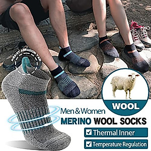 Merino Wool Ankle Hiking Socks Compression Warm Thermal Winter Thick Cushion Running Moisture Wicking No Show Socks Gifts Stocking Stuffers for Women Men 6 Pairs(Color Mix,L)