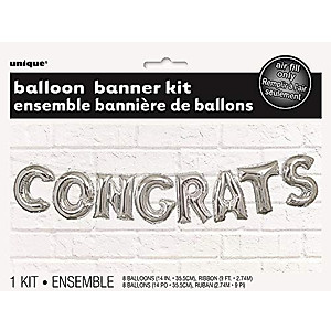 Unique Congrats Foil Letter Balloon Banner, 14", Silver