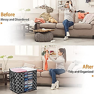 PFFVRP Storage Bags 100L 6-Pack, Blanket Clothes Organization with Reinforced Handle and Clear Window, Foldable with Sturdy Zipper, Large Capacity Comforter Storage Bag(Black)