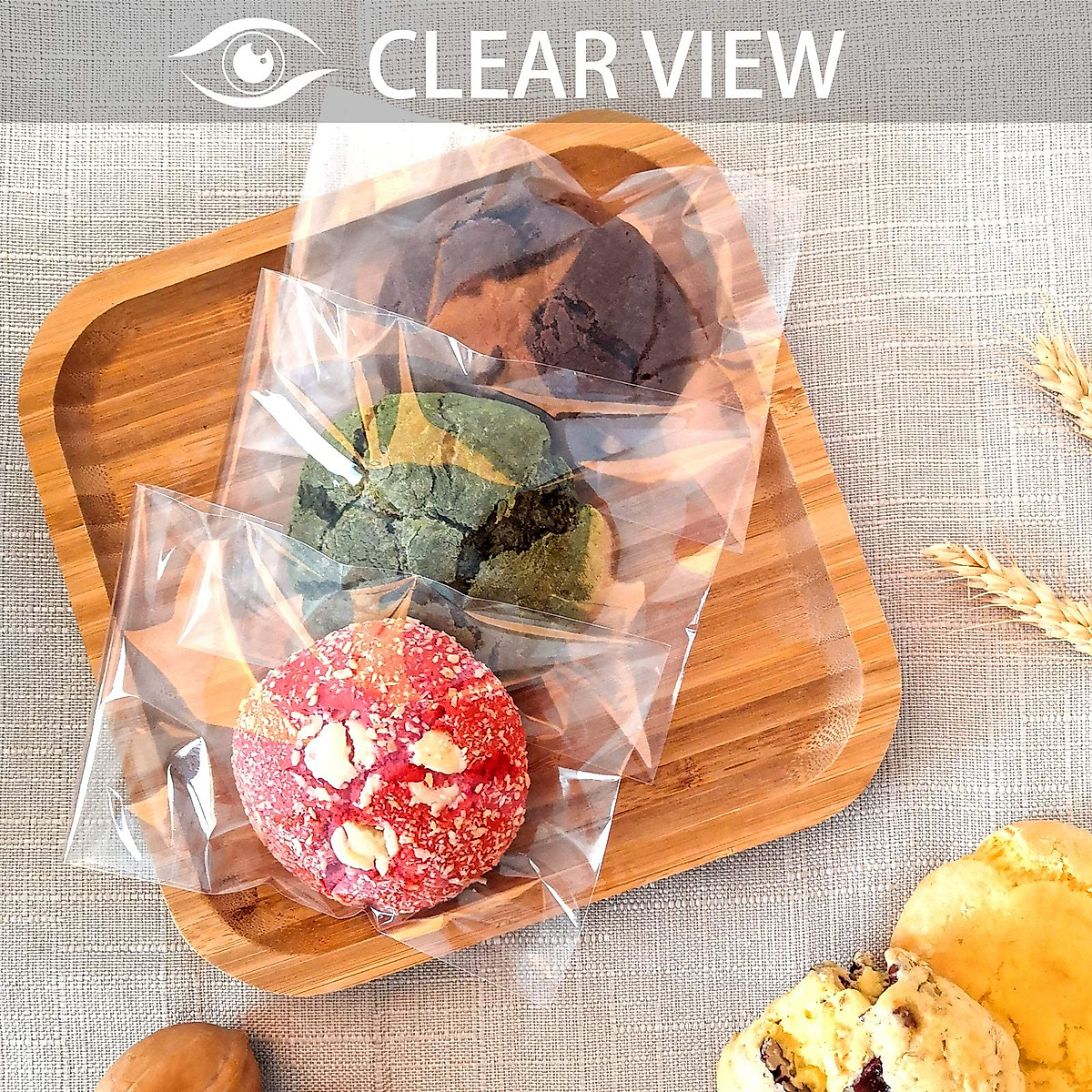 Oueliche 180 Pcs 4x6" Clear Cookie Bags, Self Sealing Cellophane Treat Bags, Great for Gift Giving or Party Favors Packaging, Resealable Candy, Dessert, Bakery Cello Wrapper Bags