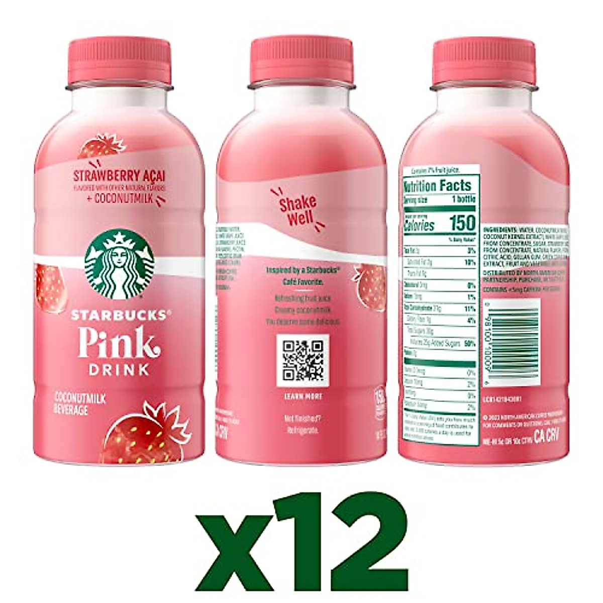 Starbucks Pink Drink, Strawberry Acai with Coconut Milk, 14oz Bottles (12 Pack)