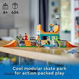 LEGO My City Street Skate Park Building Toy Set, includes a Skateboard, BMX Bike, Scooter and in-line Skates, Plus 4 Minifigures for Pretend Play, Fun Gift for Kids and Skating Fans, 60364