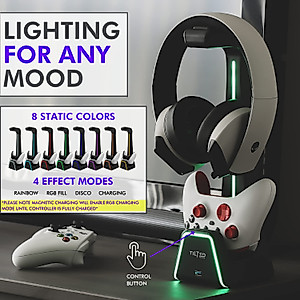 Tilted Nation 3 in 1 Gaming Headset and Controller Stand for PS5 and Xbox Series X Charging Station - Game Controller Holder and Headphone Stand for Desk with Playstation and Xbox Magnetic Charger