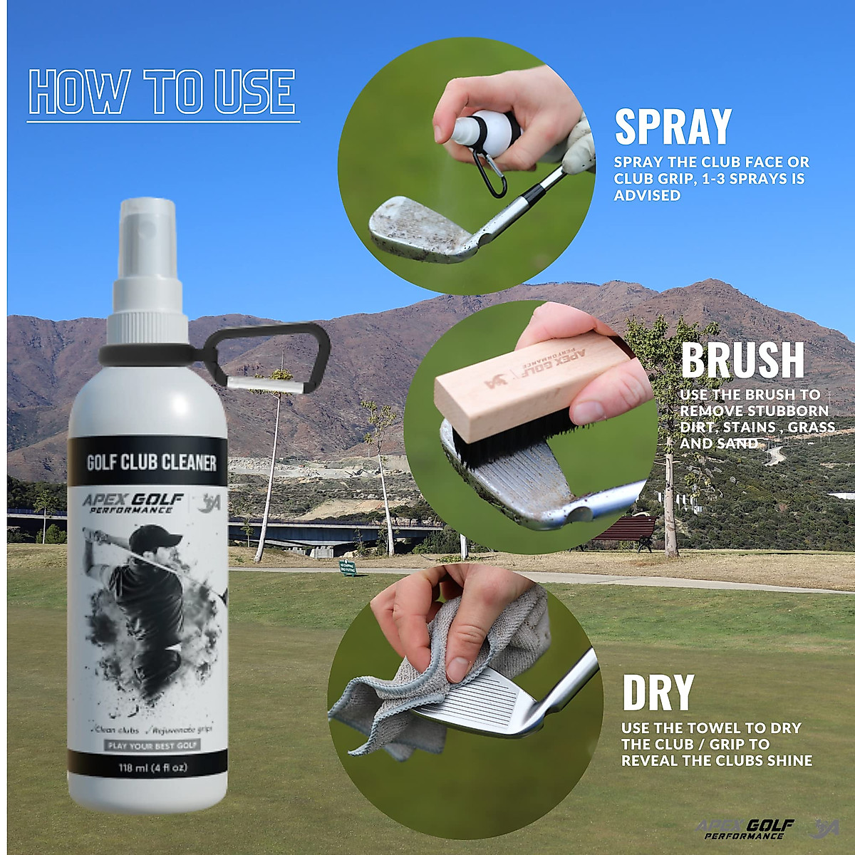 Golf Club Cleaner (236ml) with Golf Club Brush Golf Cleaning Kit Golf Club Brush Groove Cleaner/Golf Club Cleaner Brush. Golf Iron Cleaner/Club Cleaner - Golf Stocking Stuffers, Golf Eraser