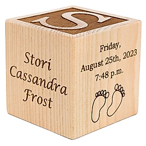 Personalized Wood Baby Birth Block, Choose from 3 Sizes, Solid Hardwood, Laser Engraved, New Baby Gifts, Newborn Gifts (3")