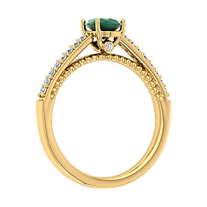 1 Carat Oval Shape Emerald and Round Diamond Solitaire Engagement Ring in 10K Yellow Gold (Ring Size 6)