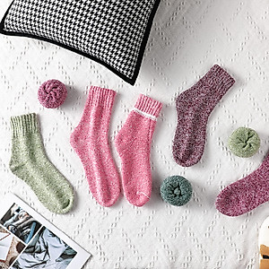 Nimalpal 5 Pairs Wool Socks - Wool Socks Wool for Women Super Soft Hiking Thick Knit Cabin Cozy Warm Long