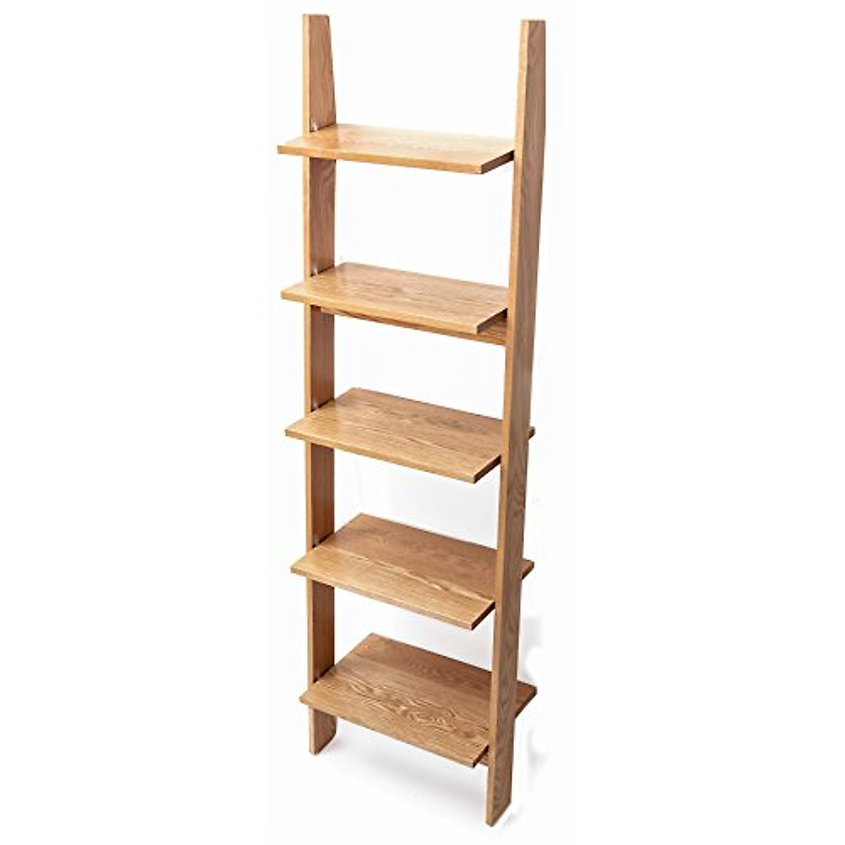 Premium Leaning Ladder Shelf, NO ASSEMBLY REQUIRED, MADE IN THE USA, Beautiful wood finish, Easy setup, Sturdy, Durable, Smooth, Easy to Move and Set Up, Multiple Finish Options (Natural Oak)