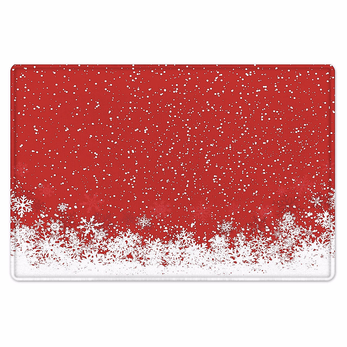HVEST Winter Snow Memory Foam Bath Mat, White Snow with Snowflakes on Red Background Non Slip Bath Rug Kitchen Mat Door Mat Washable Absorbent Bathroom Décor Rug, 16 X 24 Inches