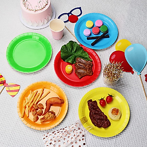 hapray 50 PCS 9" Disposable Paper Plates for Dinner and Dessert, Colorful Party Supplies Pack, for Birthday Baptism Baby Shower Valentines Day Gifts for Kids Classroom