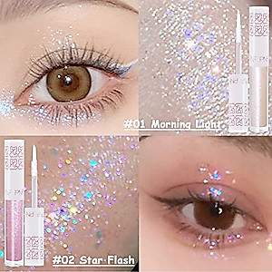 6Pcs Liquid Glitter Eyeshadow Eyeliner, Korean Makeup, Bling Under Eye Shadow, Shimmer Metallic Eye Make Up Set, Long Lasting, Quick Drying and Pigmented Loose Glitter Glue for Crystals Eye Makeup