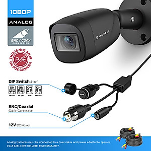 Amcrest Full HD 1080P 1920TVL Bullet Outdoor Security Camera (Quadbrid 4in1 HD-CVI/TVI/AHD/Analog), 2MP 1920x1080, 129° FOV, Black AMC1081BC28-B-V4