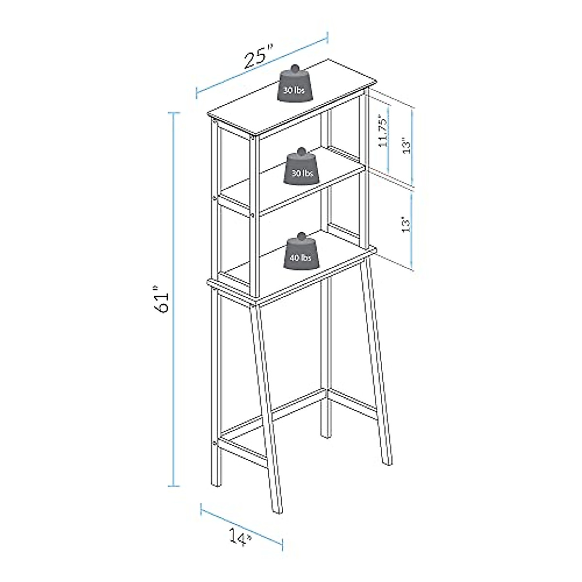 Casual Home Spacesaver 100% Solid Wood Over The Toilet Rack with Shelves - White