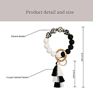 Poagoep Silicone Key Ring Bracelet Beaded keychain Wristlet Beaded Bangle Wristlet Keychain House Car Keys for Women(3cow)