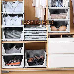 Hotwheel Stackable Plastic Storage Basket, Bins Set of 4, Foldable Closet Bins, Organizers and, natural