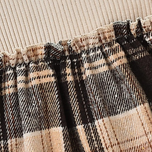 PATPAT Baby Girl Dress Newborn Infant Girls Long Sleeve Ribbed Dress Toddler Suspender Dress with Bowknot Headband Khaki 3-6 Months