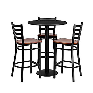 Flash Furniture Clark 30'' Round Black Laminate Table Set with 3 Ladder Back Metal Barstools - Cherry Wood Seat