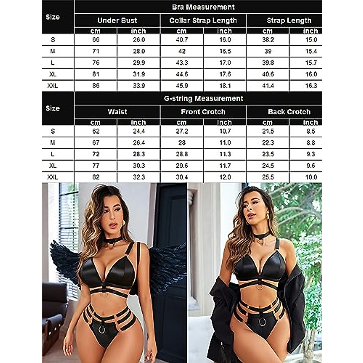 Avidlove Lingerie Set for Women Sexy Ring Linked Choker Bra and Panty Sets for Women Black X-large