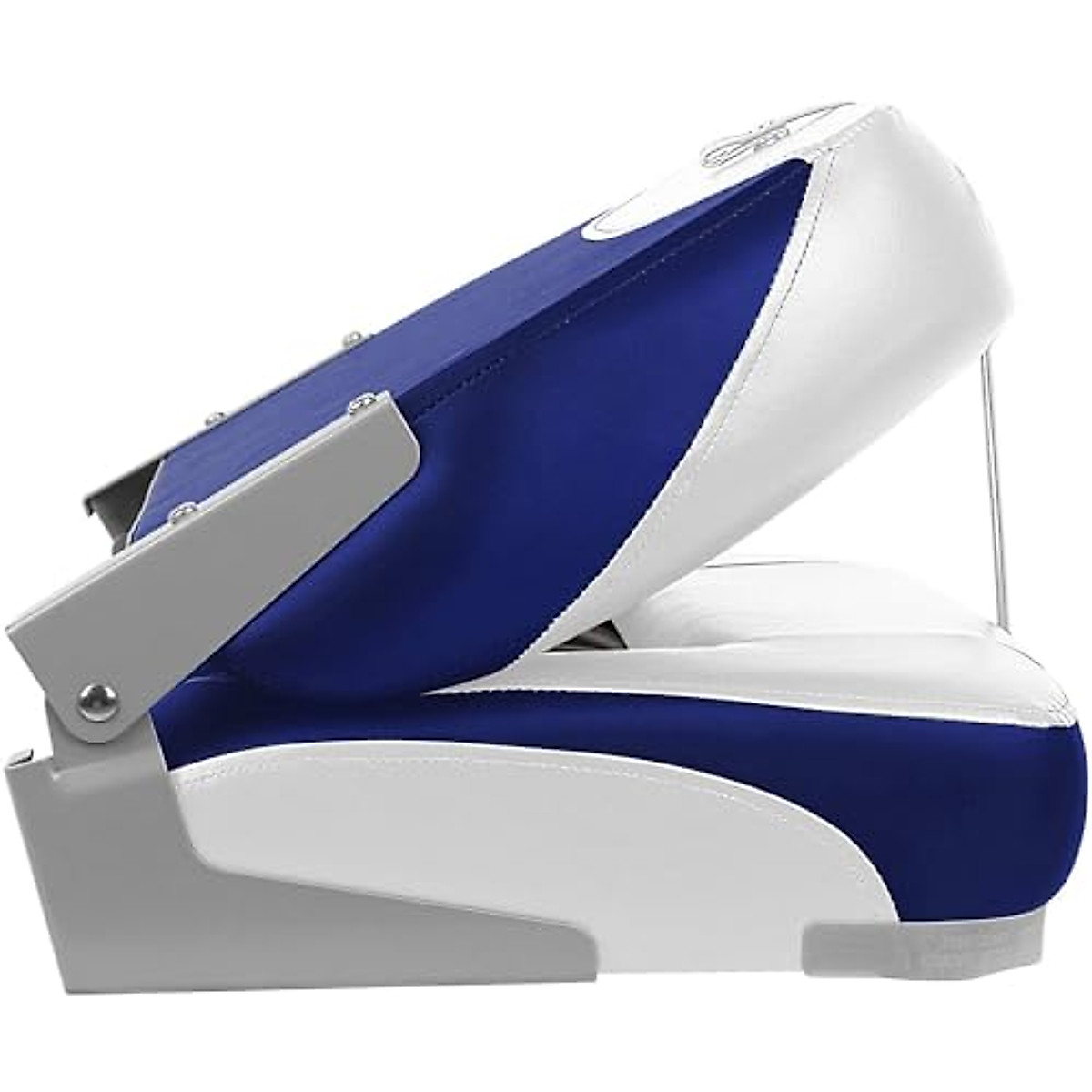 XGEAR Deluxe Low Back Boat Seat, Fold-Down Fishing Boat Seat (2 Seats) (White/Grey/Blue)