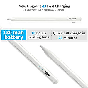 Stylus Pen for iPad,4X Fast Charge,10 Hour Use,Low Latency,Compatible Work for 2018-2024 iPad Air 11/13-inch(M2) Air/3/4/5/6,iPad Mini 5/6,iPad 6/7/8/9/10,iPad Pro 11/13-inch(M4),Pro 11"/12.9"(White)