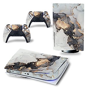 Skin Sticker for PS5 Disc Console and Wireless Controllers, Protective Vinyl Decal Full Cover Wrap for Disc Edition (Grey)