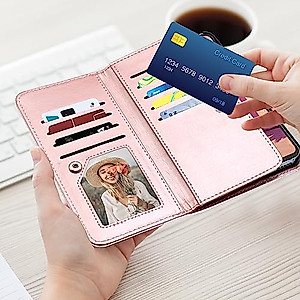 Fingic Samsung Galaxy A54 5G Case,Samsung A54 5G Wallet Case【9 Card Holder】 Rose Gold Marble PU Leather Detachable Wrist Strap Wallet Case for Women Girls Cover Case for Samsung Galaxy A54 5G,6.4Inch