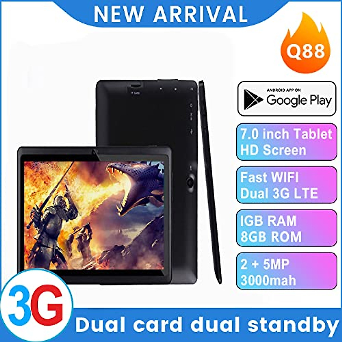 7" Android 4.4 Duad Core Tablet PC 1GB+8GB Dual Camera WiFi Bluetooth, Baby Toys for Boys Girls Adults (red)