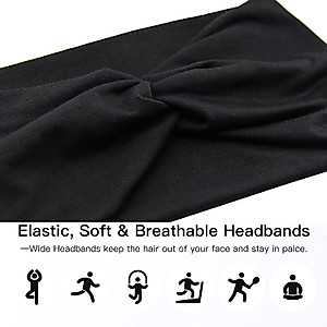 Carede Wide Headbands for Women, Black Turban Headband Stretchy Twisted Head Wraps for Girls Yoga Workout Sports Head Bands For Women's Hair,Pack of 6