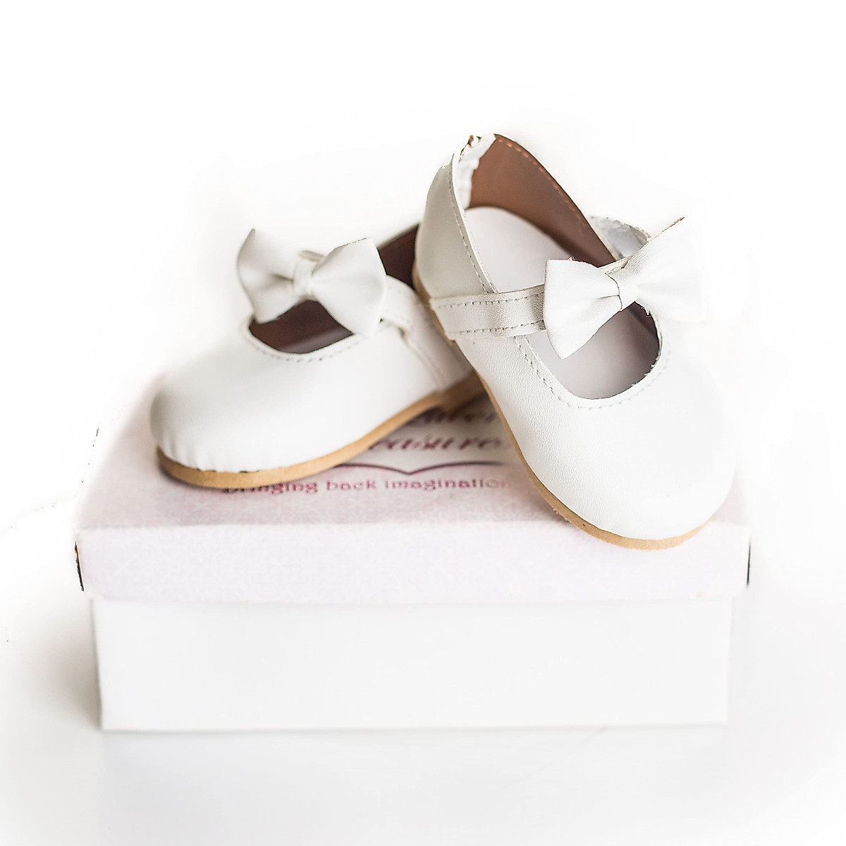 The Queen's Treasures 18 Inch Doll Clothing Shoes, White Dress Shoes with Bow Detail & Authentic Shoe Box, Compatible for Use with American Girl Dolls and Clothes