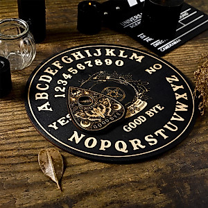 Keithwood 11.5’’ Black Spirit Board with Planchette Handmade Black Talking Board Game Spirit Board for Spirit Hunt, Witch Craft, Occult Practice - Magic Crystal Ball Pentagram Star in Hands