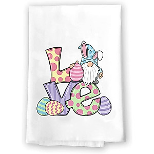 Easter Egg LOVE Gnome | Adorable Kitchen Spring Decoration | Hand Tea Bath Towel | Bunny Dye Colorful Pastel