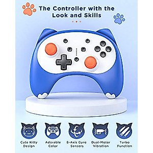 VIVEFOX Switch Lite Controller, Wireless Pro Controller for Switch Switch Lite Cartoon Kitten Switch Gamepad Supports Wake-up, Turbo, Gyro Axis, Dual Shock and Audio Jack Mabel