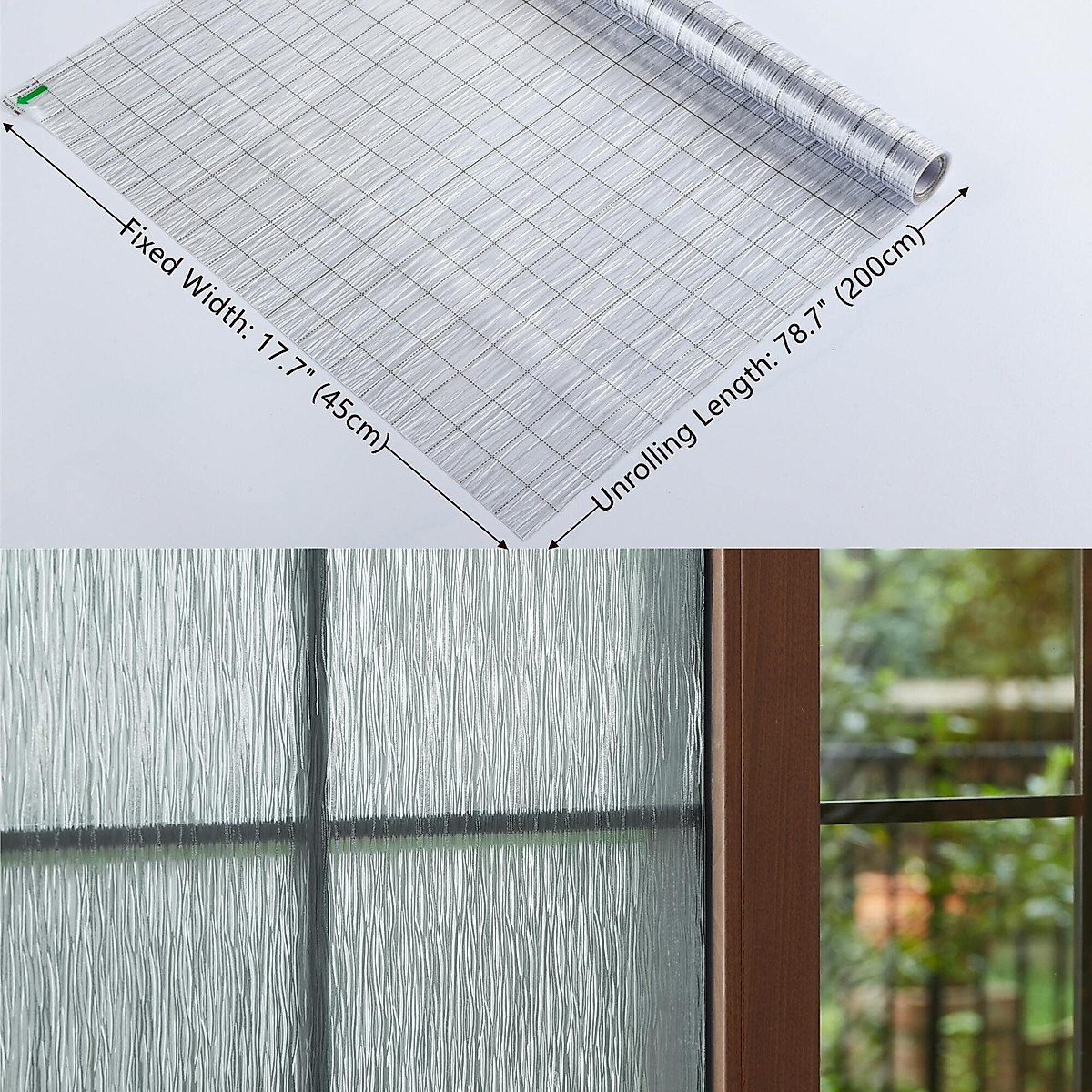 VELIMAX Frosted Window Privacy Film Non Adhesive Window Cling Removable Glass Covering Clear Water Opaque Window Film for Home Anti UV 17.7x78.7 inches