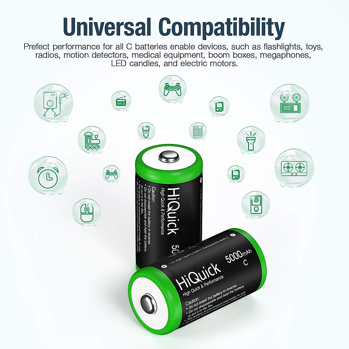 HiQuick C Rechargeable Batteries 5000mAh - 1.2V Ni-MH High Capacity C Size Batteries(Pack of 4)