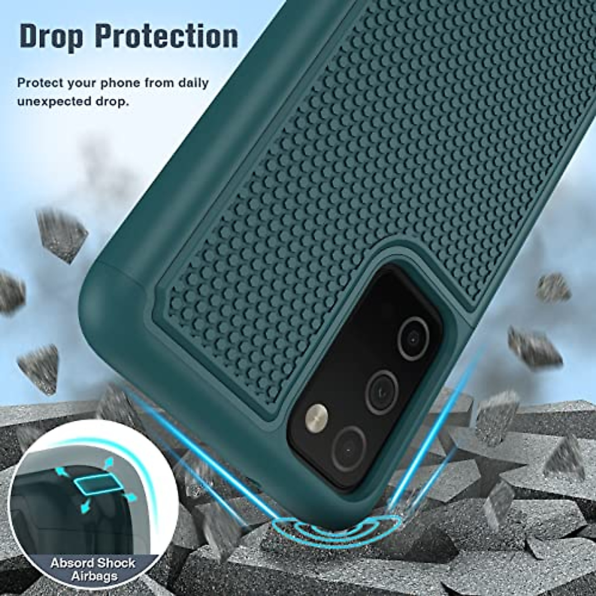 BNIUT for Samsung Galaxy A03s Case Shockproof: Dual Layer Protective Heavy Duty Cell Phone Cover Rugged with Non Slip Textured Back - Military Protection Bumper Tough - 6.5inch (Dark Green)